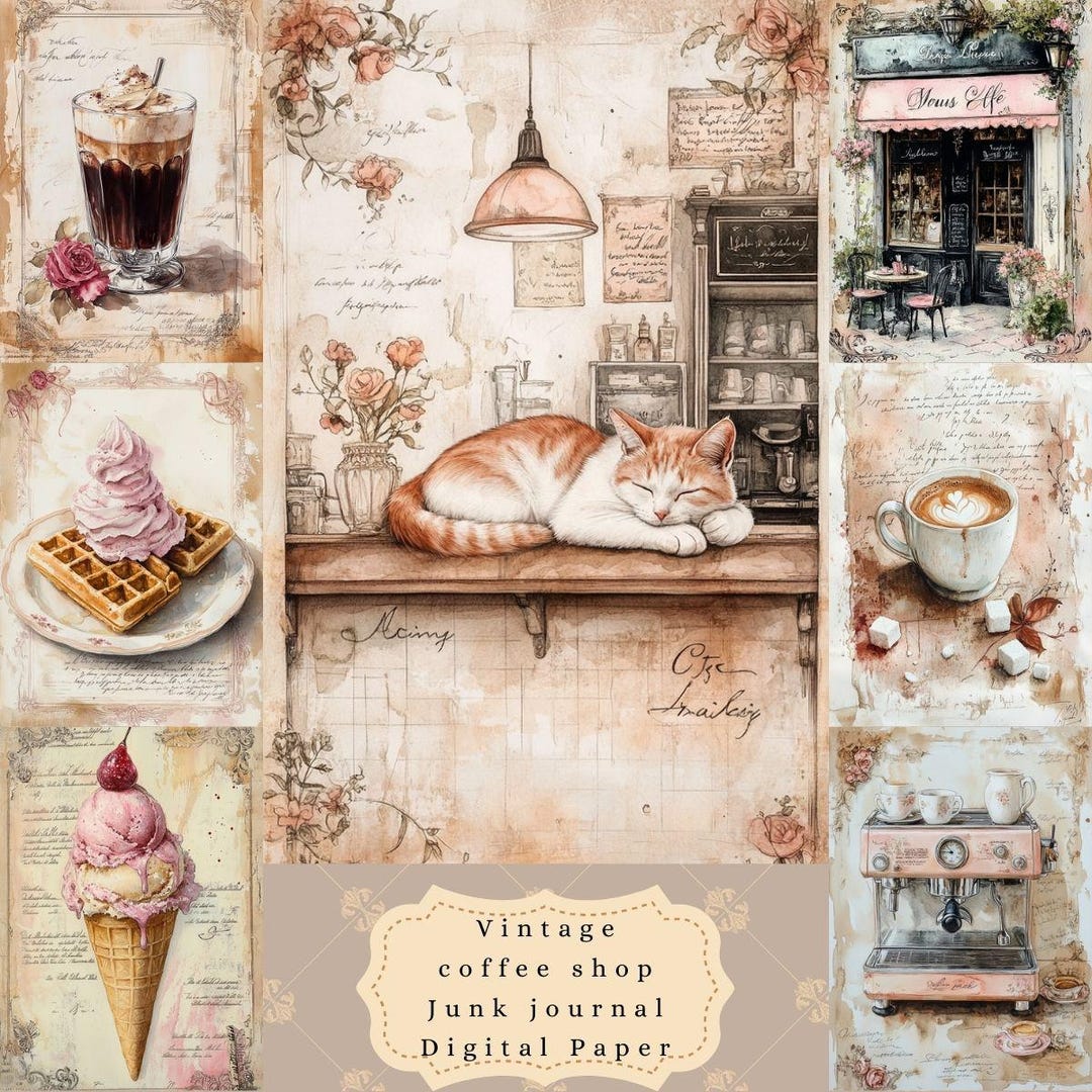 Vintage Coffee Shop Scrapbook Junk Journal Pages, Digital Decoupage ...