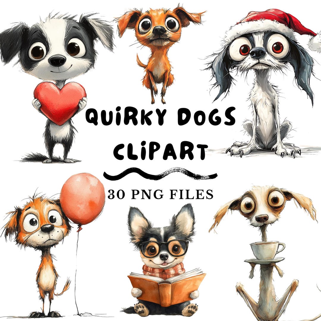 Quirky Cute and Funny Dog Watercolor Sublimation Clipart Bundle ...