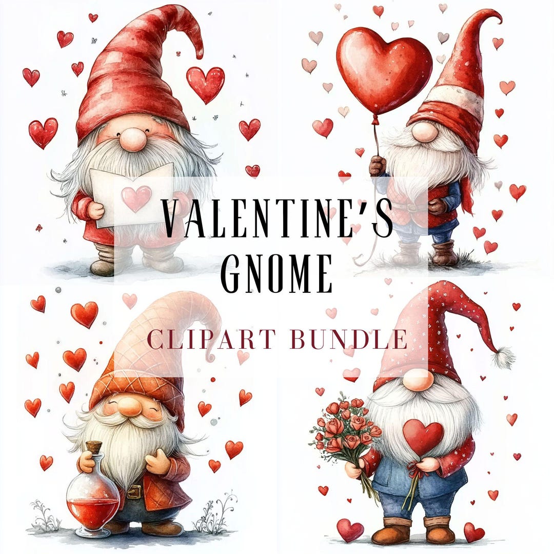 Watercolor Valentines Gnome Png Clipart, Valentine's Day Gnomes Bundle ...
