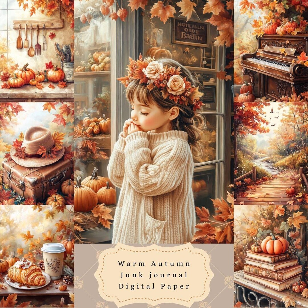 Warm Autumn Holiday Junk Journal, Digital Vintage Maple Scrapbook Pages ...