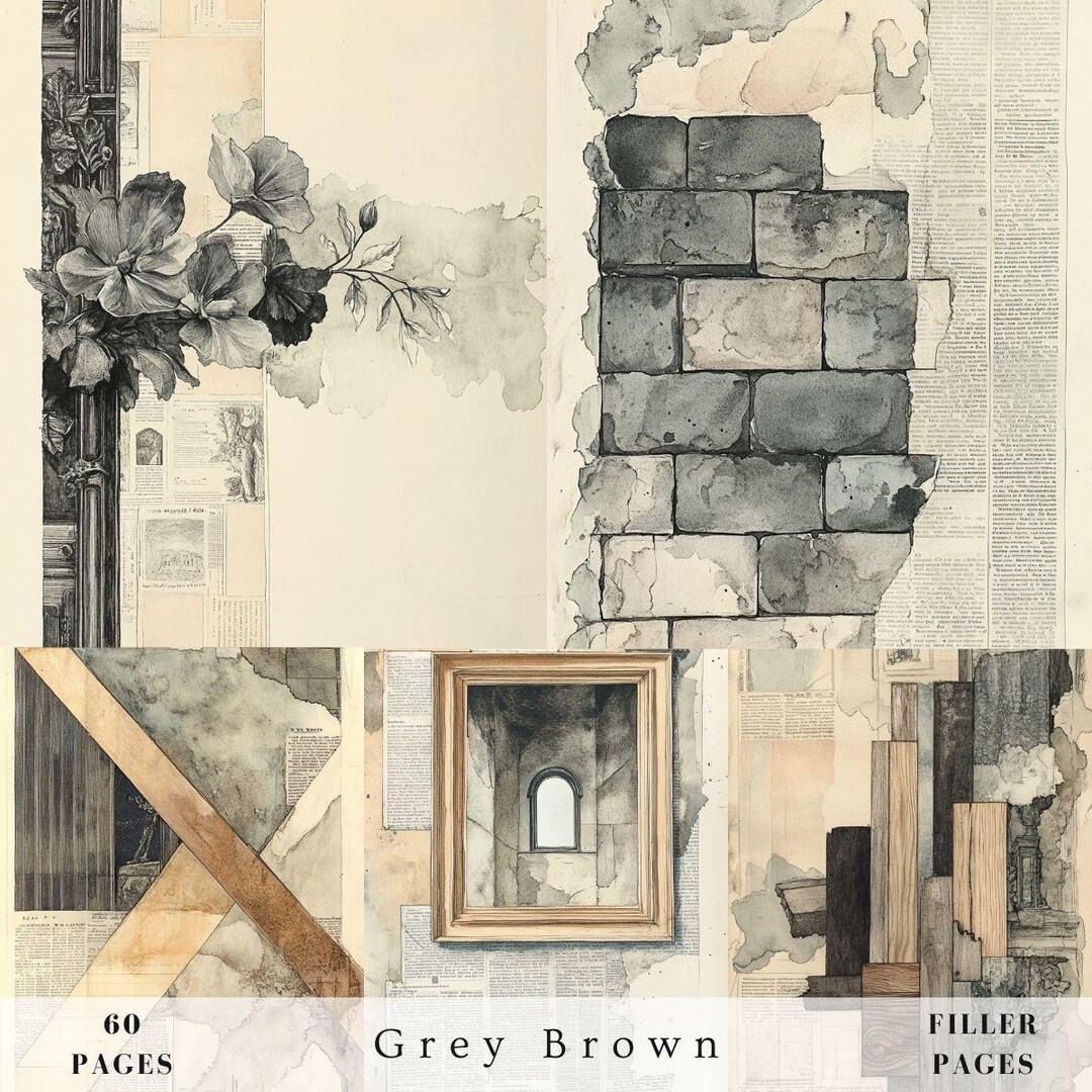 Grey Brown Newspaper Junk Journal Filler Pages, Minimalist Chic ...