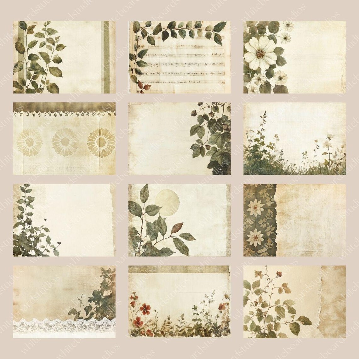Faded Green Junk Journal Filler Pages, Abstract, Garden, Checkers ...
