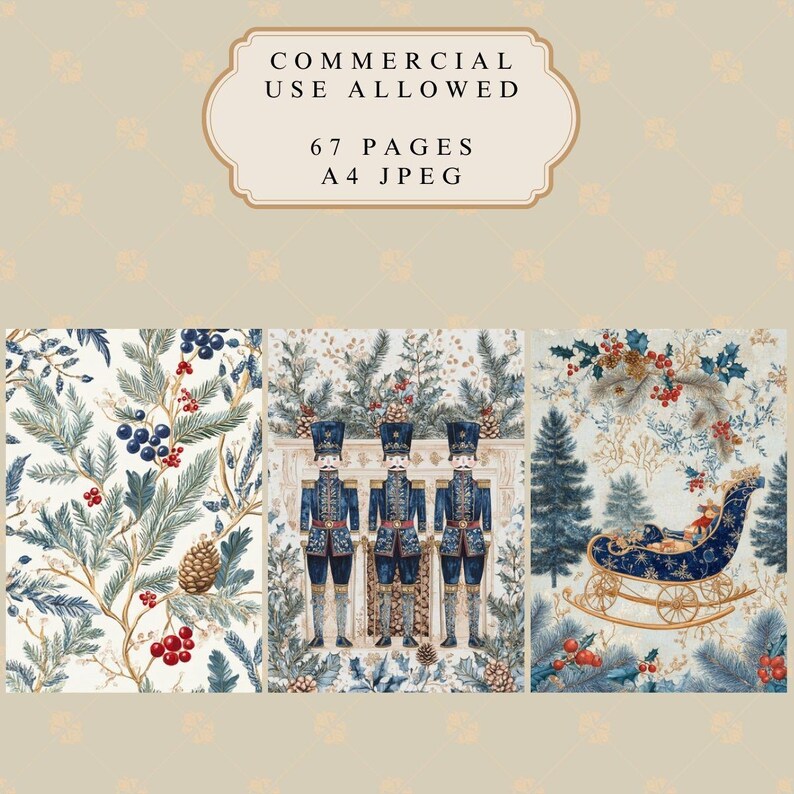 Christmas Winter Holiday Digital Printable Junk Journal Pages, Xmas Art ...