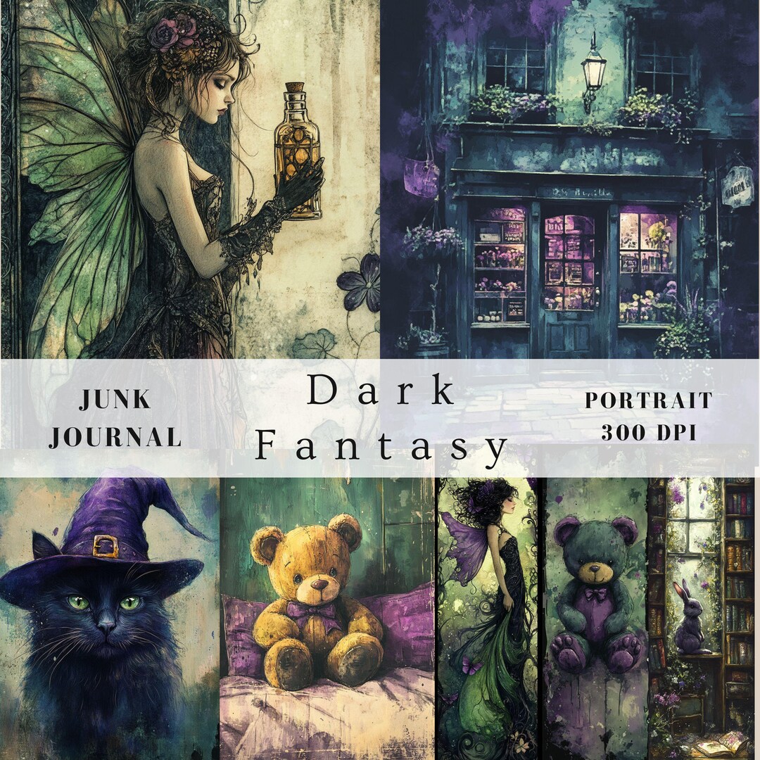 Fantasy Dark Academia Gothic Junk Journal Purple Green Paper Pages and ...