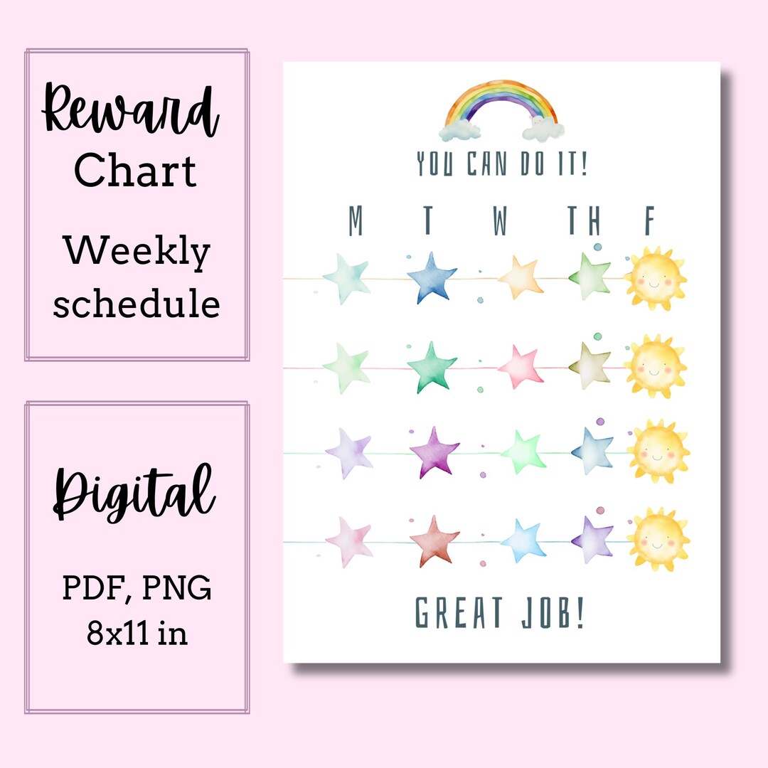 Reward Weekly Chart, Printable Pdf Png Digital Download File, Kids ...