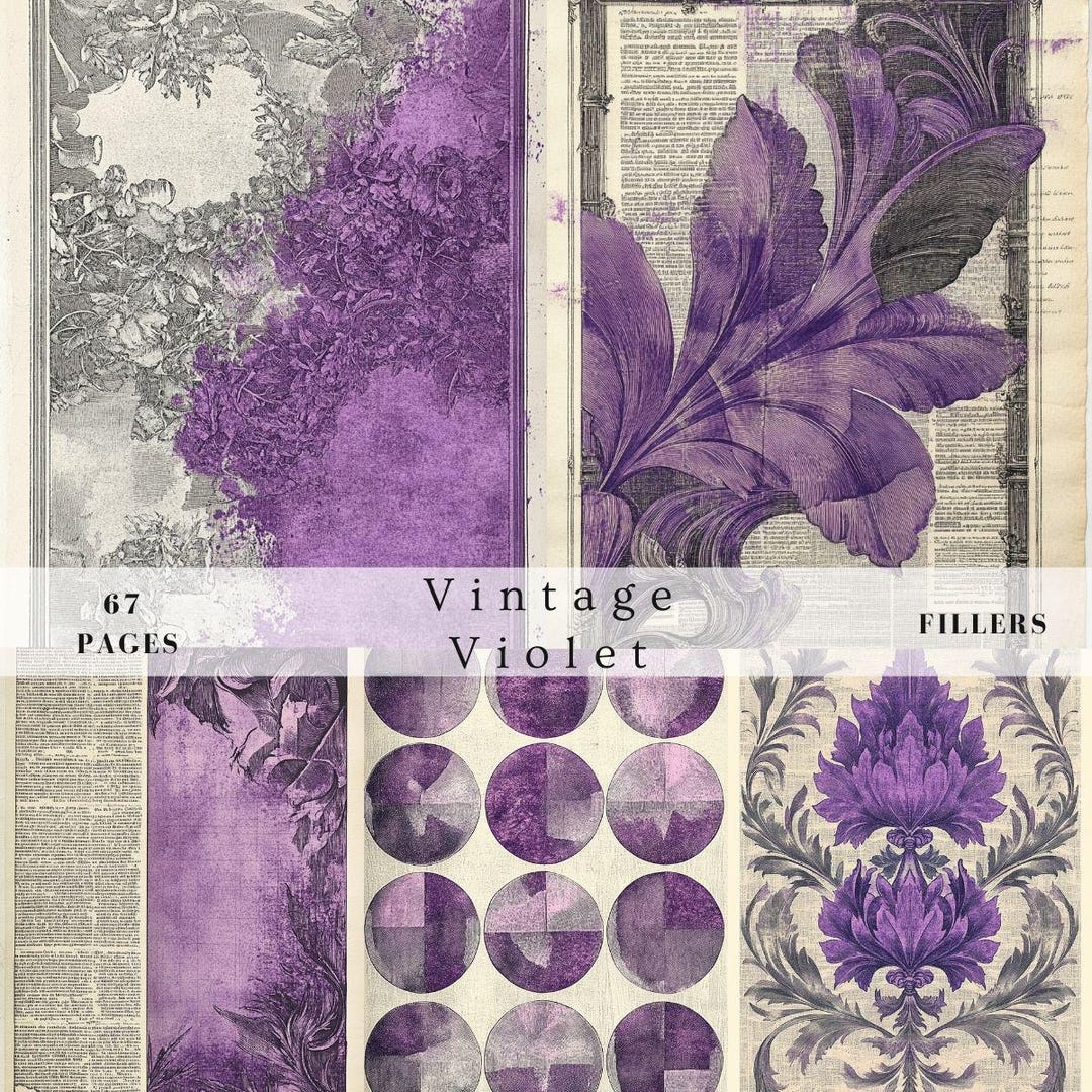 Vintage Faded Violet Junk Journal Filler Pages, Shabby Chic Scrapbook ...