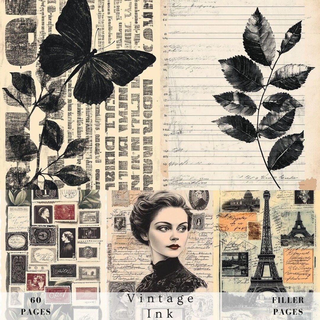 Grunge Ink Vintage Filler Junk Journal Scrapbook Paper, Distressed ...