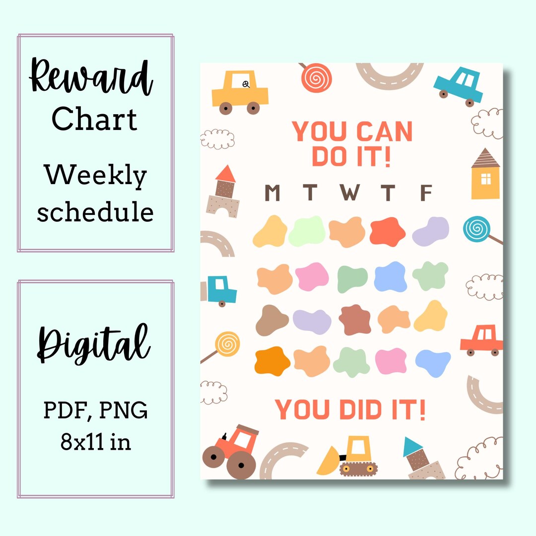 Kids Reward Weekly Chart, Printable Pdf Png Digital Download File, Kids ...