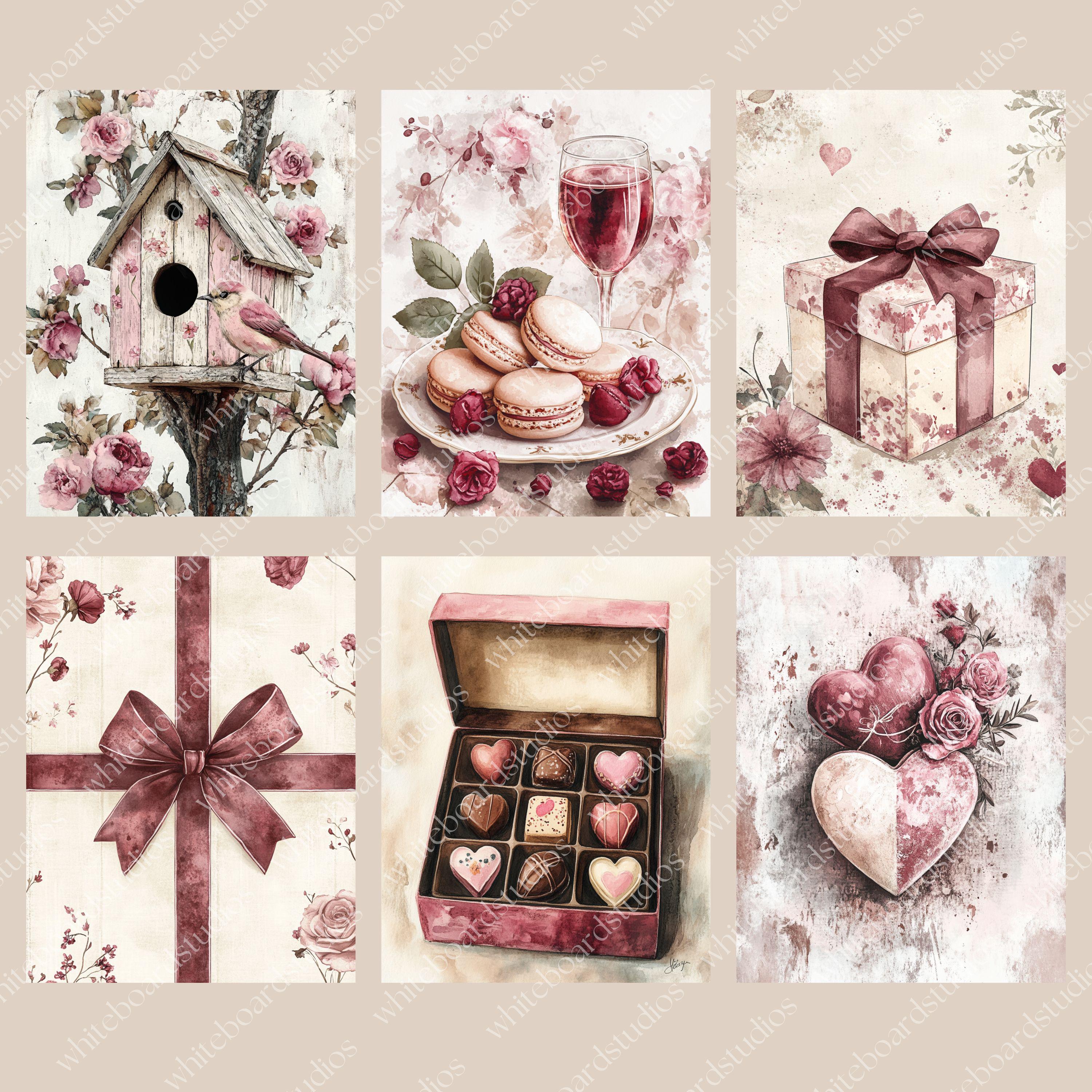 Valentine Romantic Junk Journal Pages, Digital Paper, Hearts, Love ...