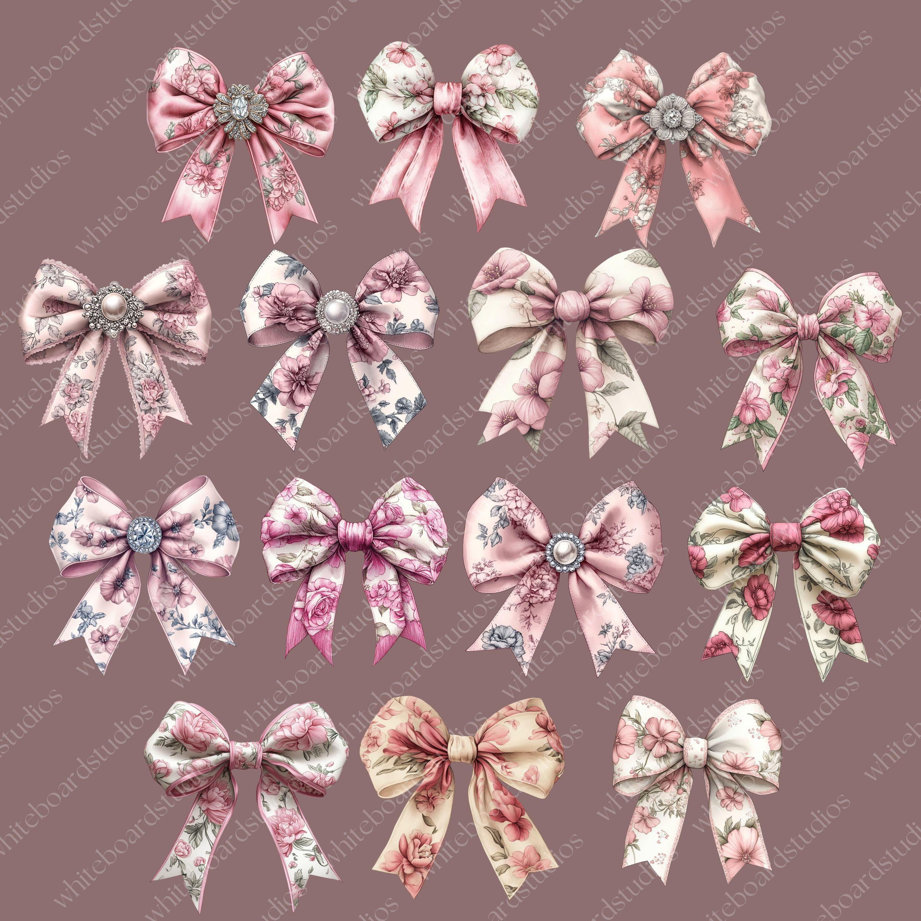 Watercolor Pink Coquette Ribbon Bow Clipart, French Toile De Jouy ...