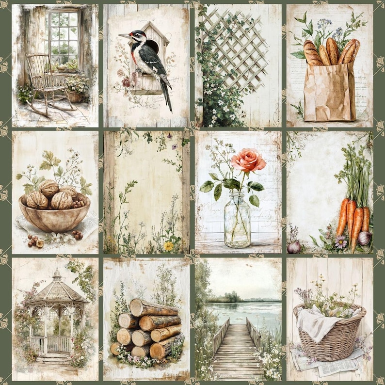 Gardening Cottage Scrapbook Junk Journal Pages, Digital Printable ...
