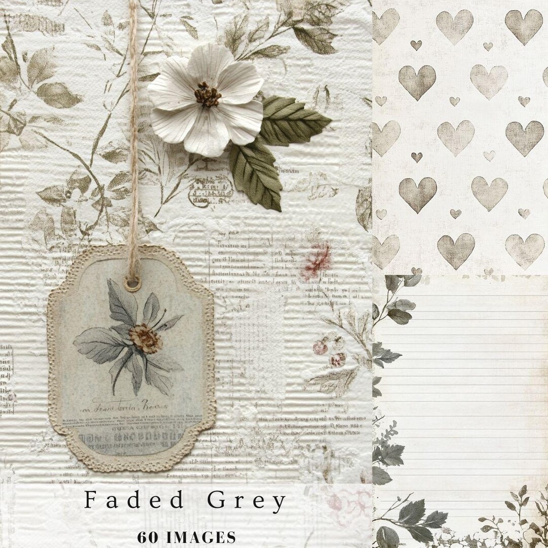 Faded Grey Mint Brown Junk Journal Filler Pages, Abstract, Garden ...