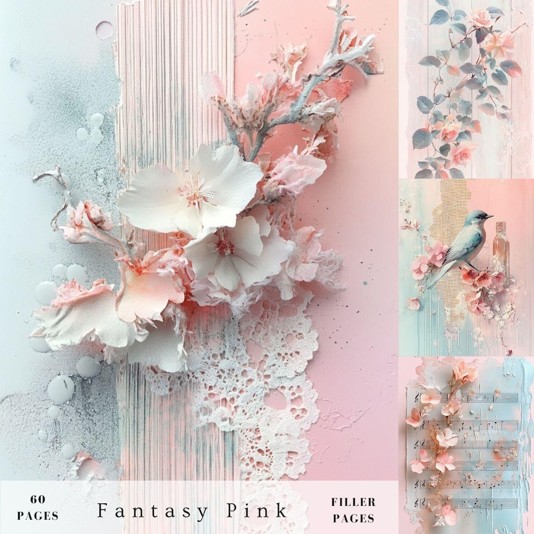 Fantasy Pink Filler Junk Journal Scrapbook Paper, Stripes, Checkers ...