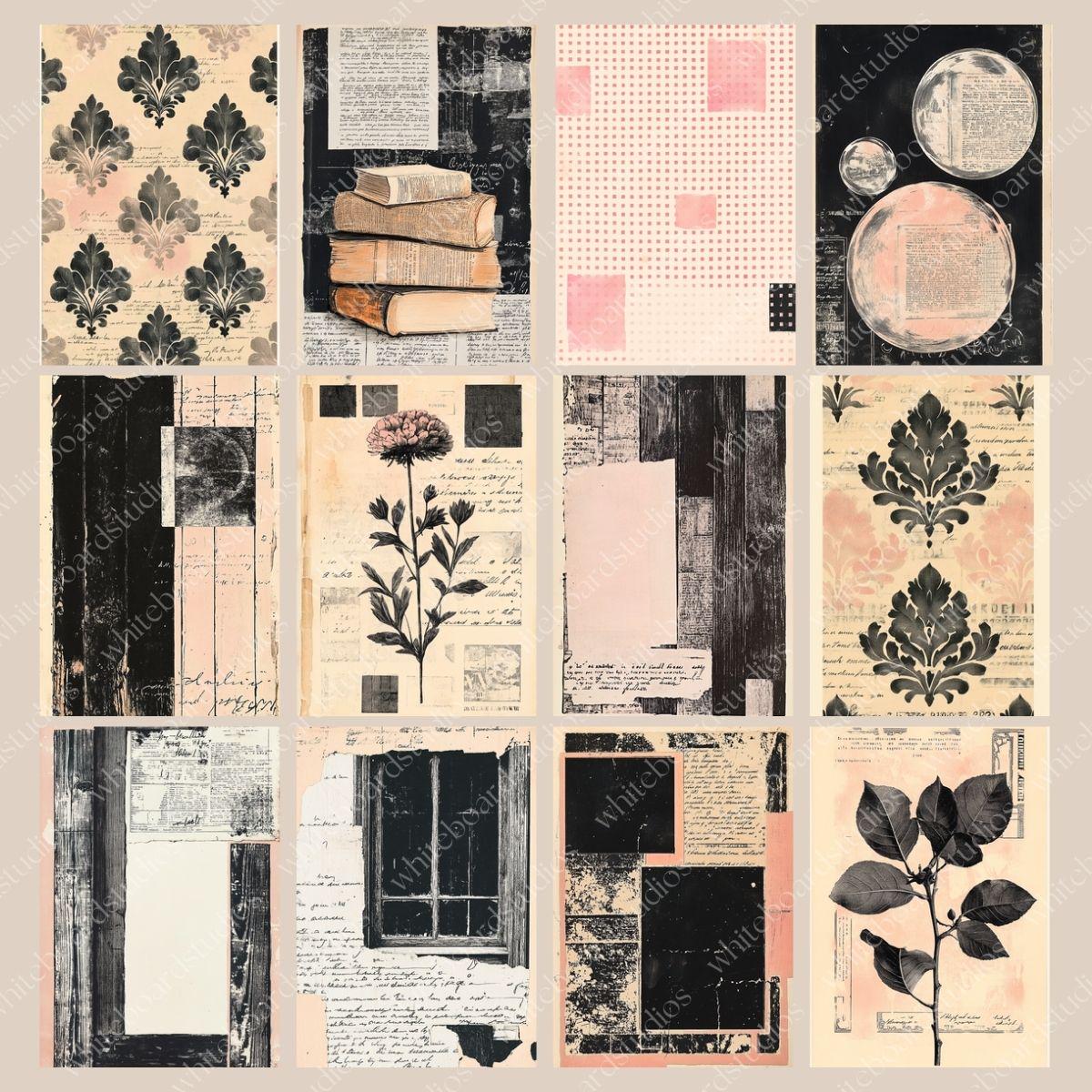 Pastel Black Pink Vintage Filler Junk Journal Scrapbook Paper, Shabby ...