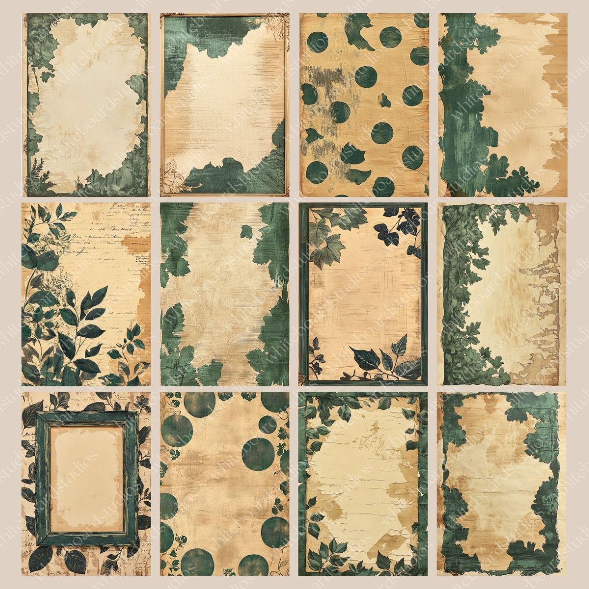 Vintage Faded Green Junk Journal Filler Pages, Shabby Chic Scrapbook ...