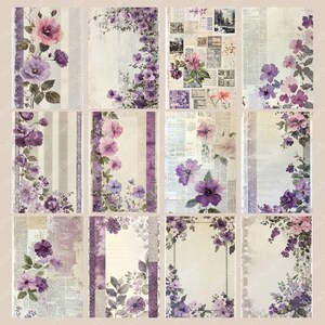 Vintage Classic Botanical Purple Filler Pages for Junk Journal ...