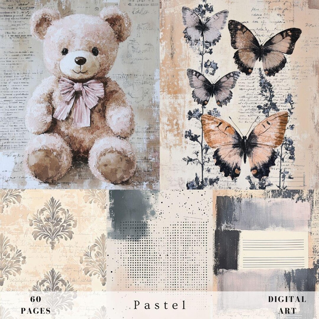 Pastel Vintage Filler Junk Journal Scrapbook Paper, Rustic Shabby Chic ...