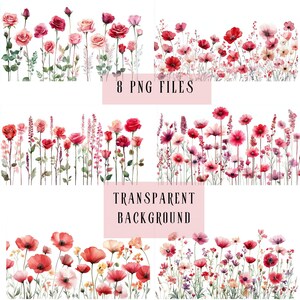 Watercolor Valentine Flower Border Clipart, Floral Wildflower and Roses ...