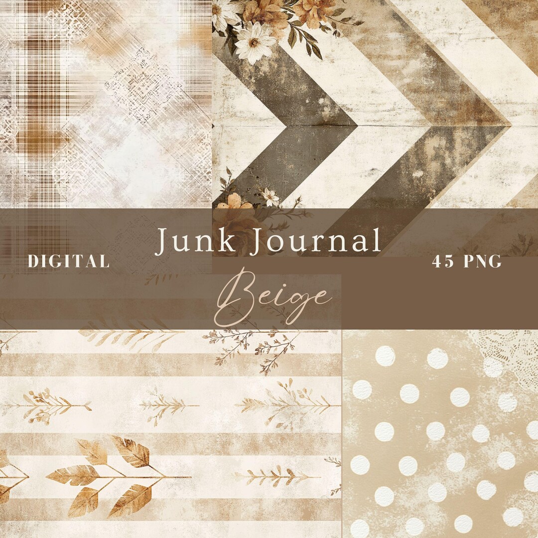 Beige Junk Journal Digital Paper, Neutral Shabby Chic Vintage Faded ...