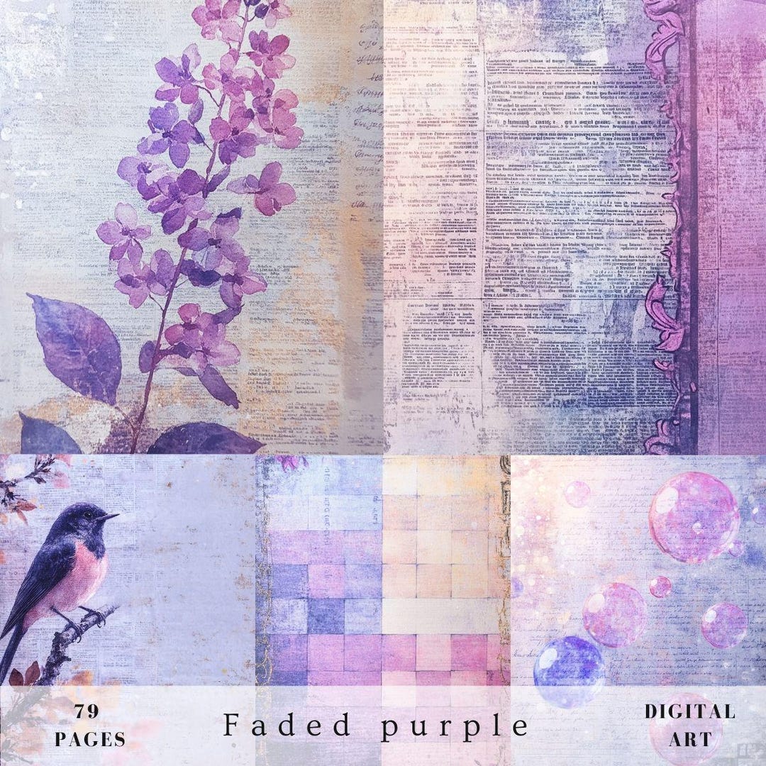 Vintage Faded Purple Junk Journal Filler Pages, Shabby Chic Abstract ...
