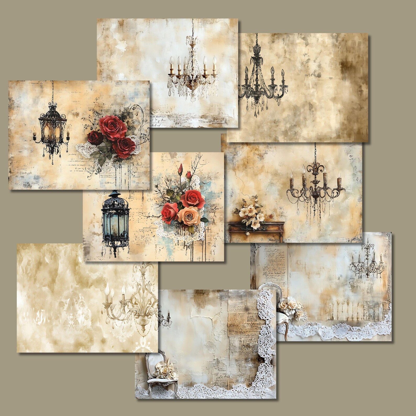 Floral Junk Journal Paper, Vintage Victorian Flower Chandelier, Antique ...