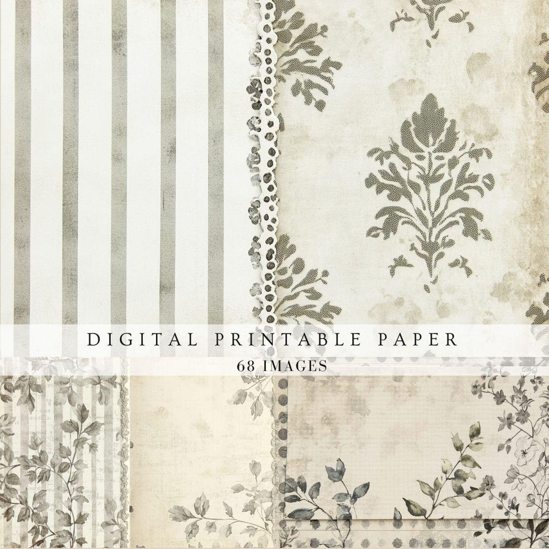 Vintage Classic Grey Junk Journal Paper, Distressed Cottage Shabby Chic ...