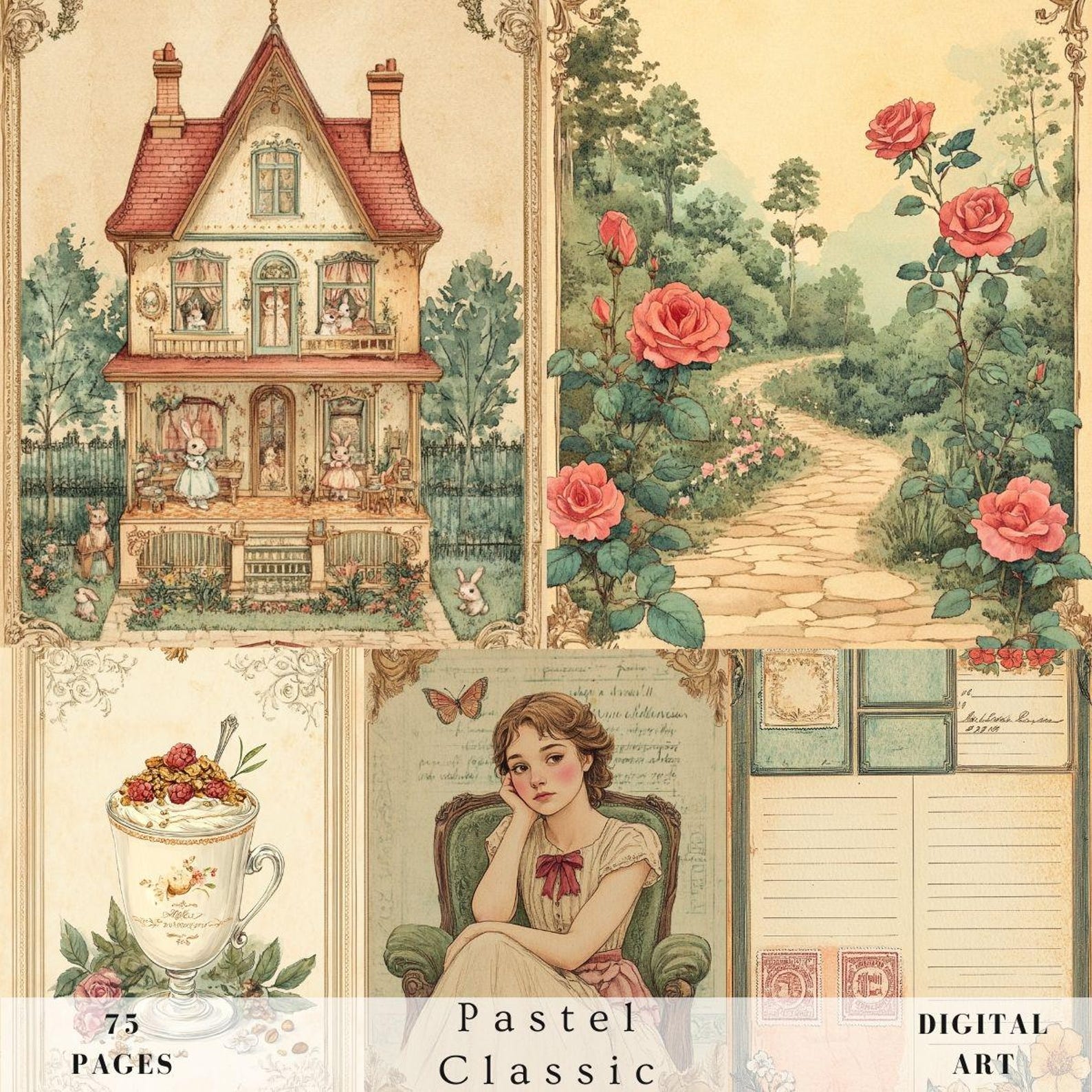 Classic Fairytale Junk Journal Scrapbook Wall Art, Vintage Folklore ...