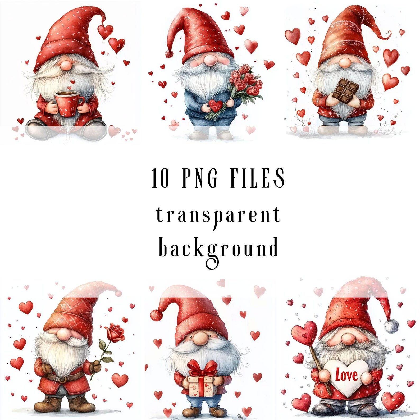 Watercolor Valentines Gnome Png Clipart, Valentine's Day Gnomes Bundle ...