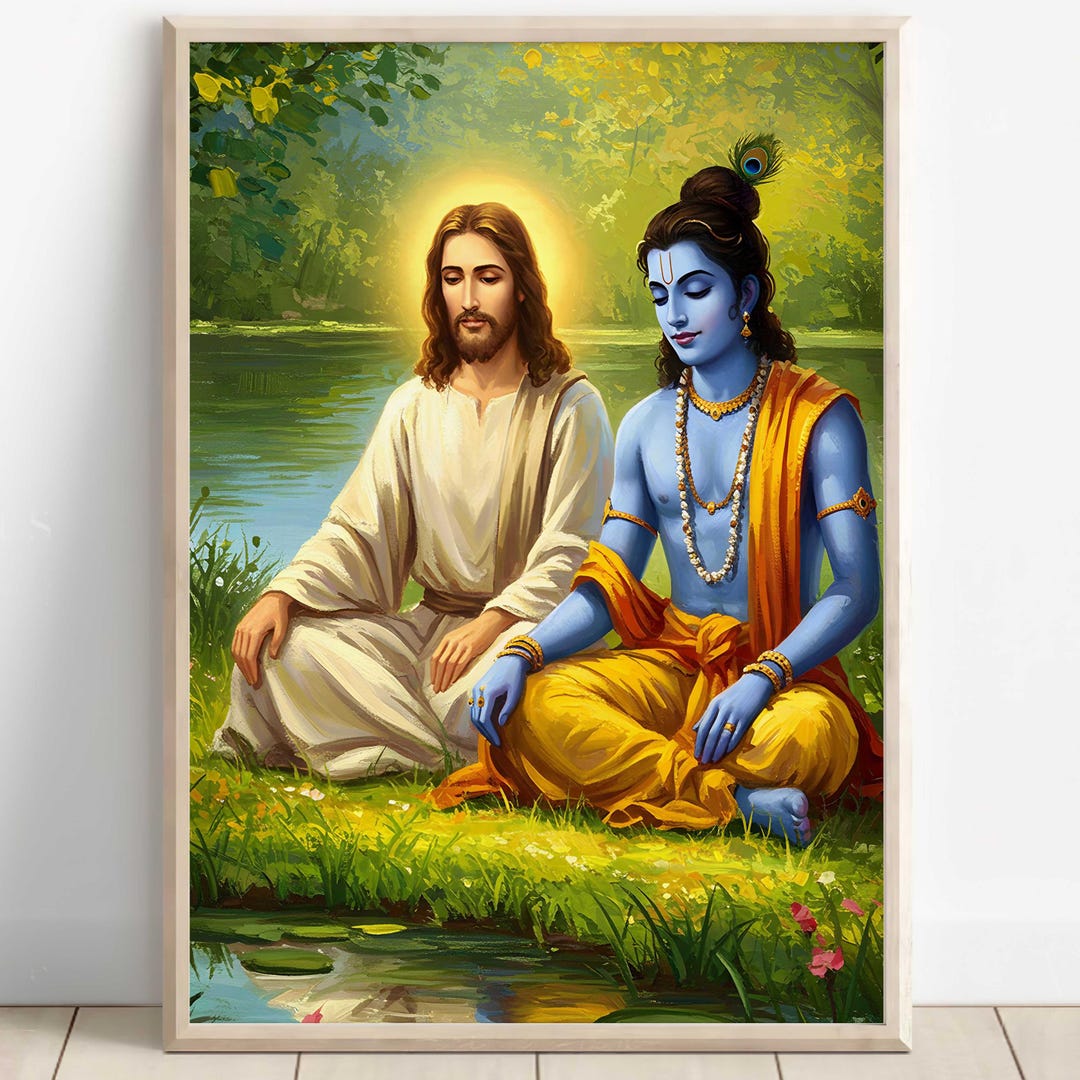 Lord Krishna Meditating With Jesus Christ, Jesus Meditating Along With ...