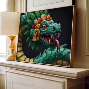 Aztec Wall Art, Quetzalcoatl Art, Aztec Serpent God Decor, Quetzalcóatl ...