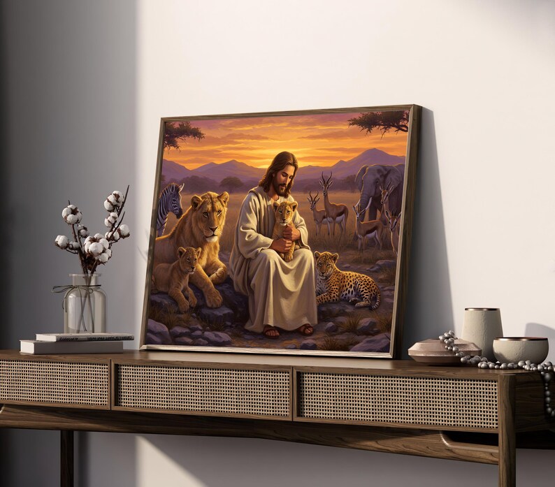 Christian Wall Art, Jesus With Animals, Jesus Christ in Animal Kingdom ...