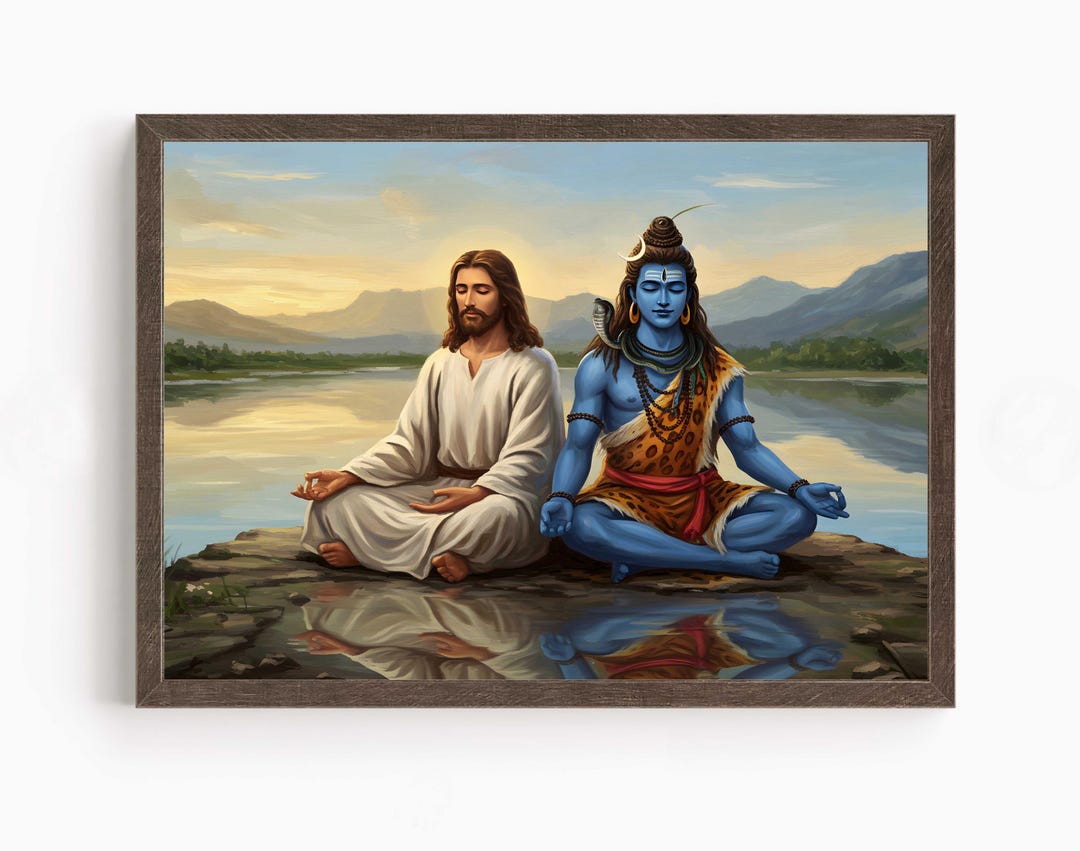 Lord Shiva Meditating With Jesus Christ, Jesus Meditating Along With ...