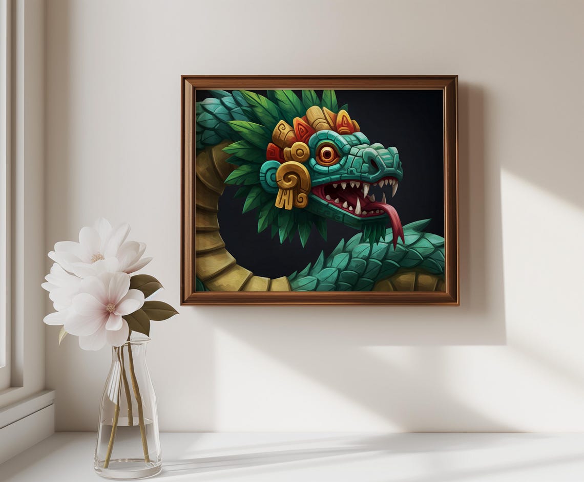 Aztec Wall Art, Quetzalcoatl Art, Aztec Serpent God Decor, Quetzalcóatl ...