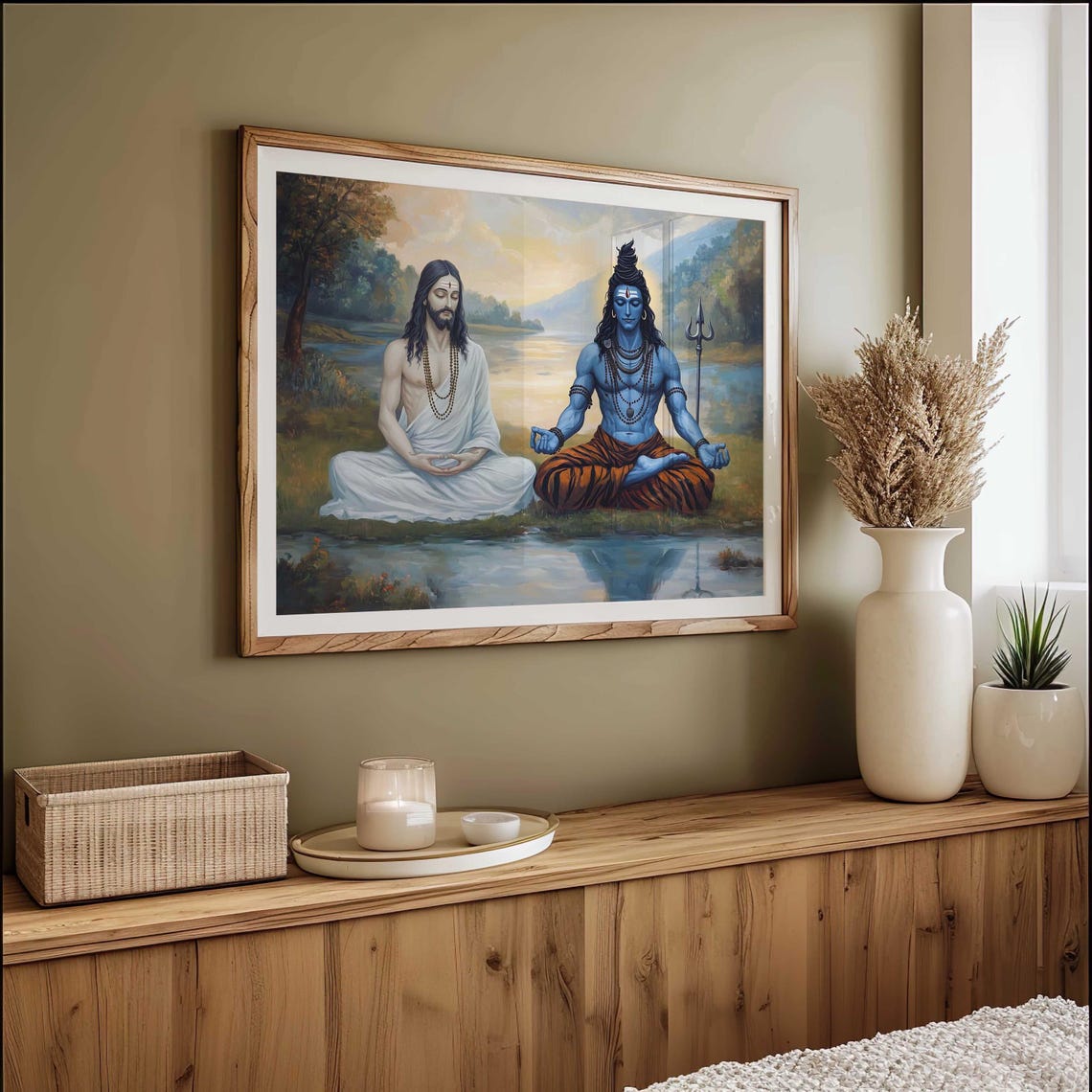 Lord Shiva Meditating With Jesus Christ, Jesus Meditating Along With ...