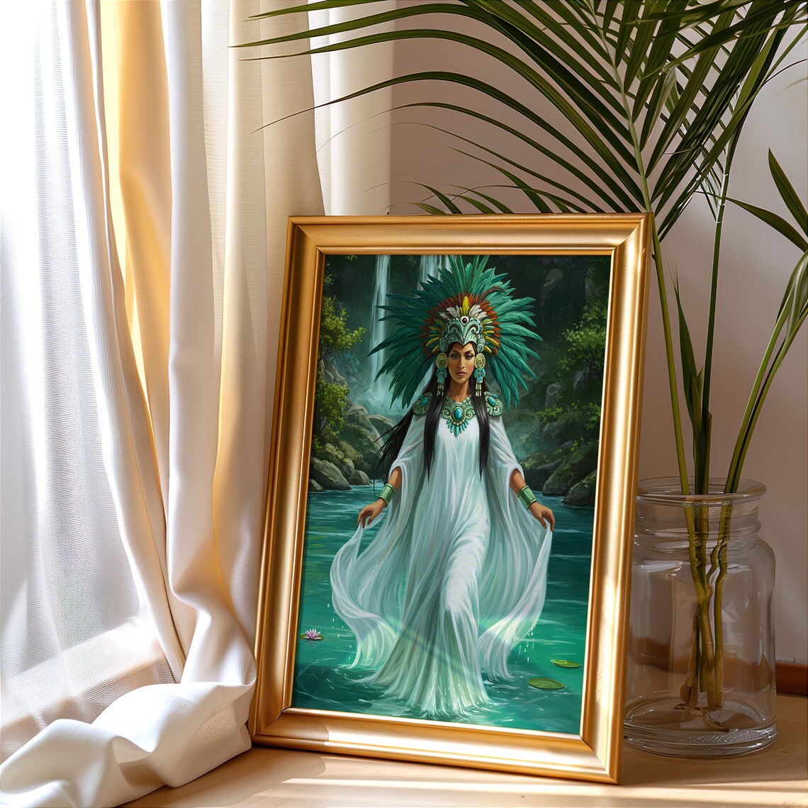 Aztec Wall Art, Chalchiuhtlicue Art, Aztec Goddess of Water Decor ...