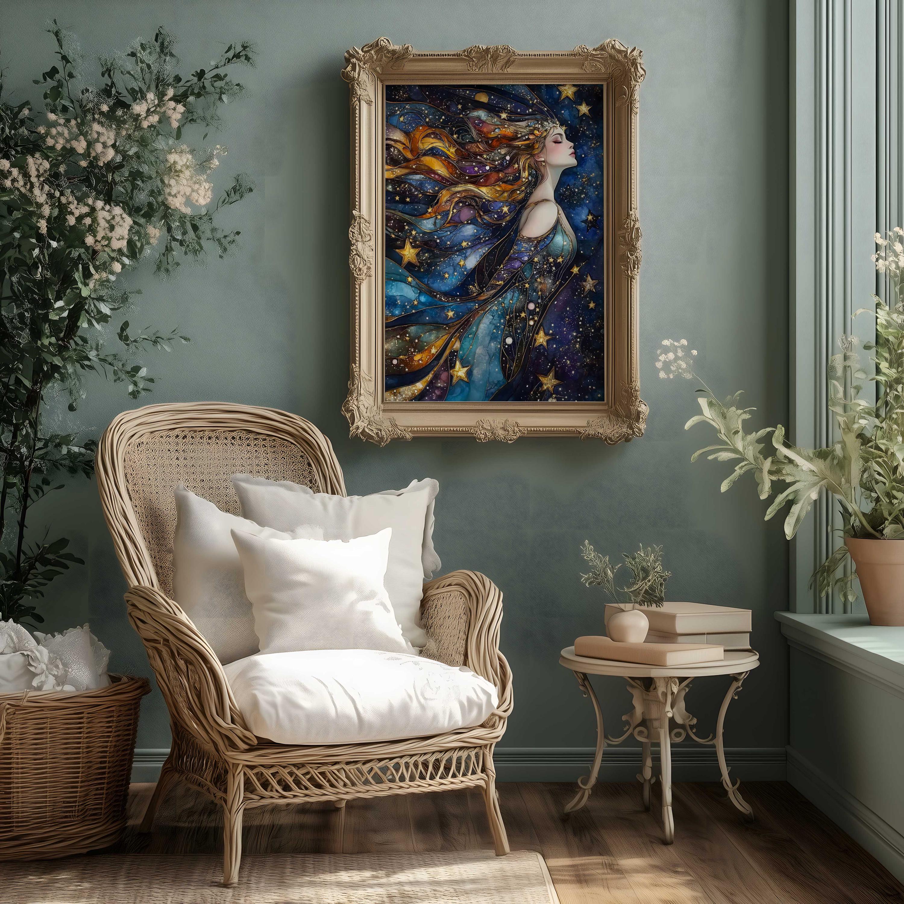 Asteria Wall Art, Greek Goddess of Stars, Art Nouveau Decor, Mythology ...