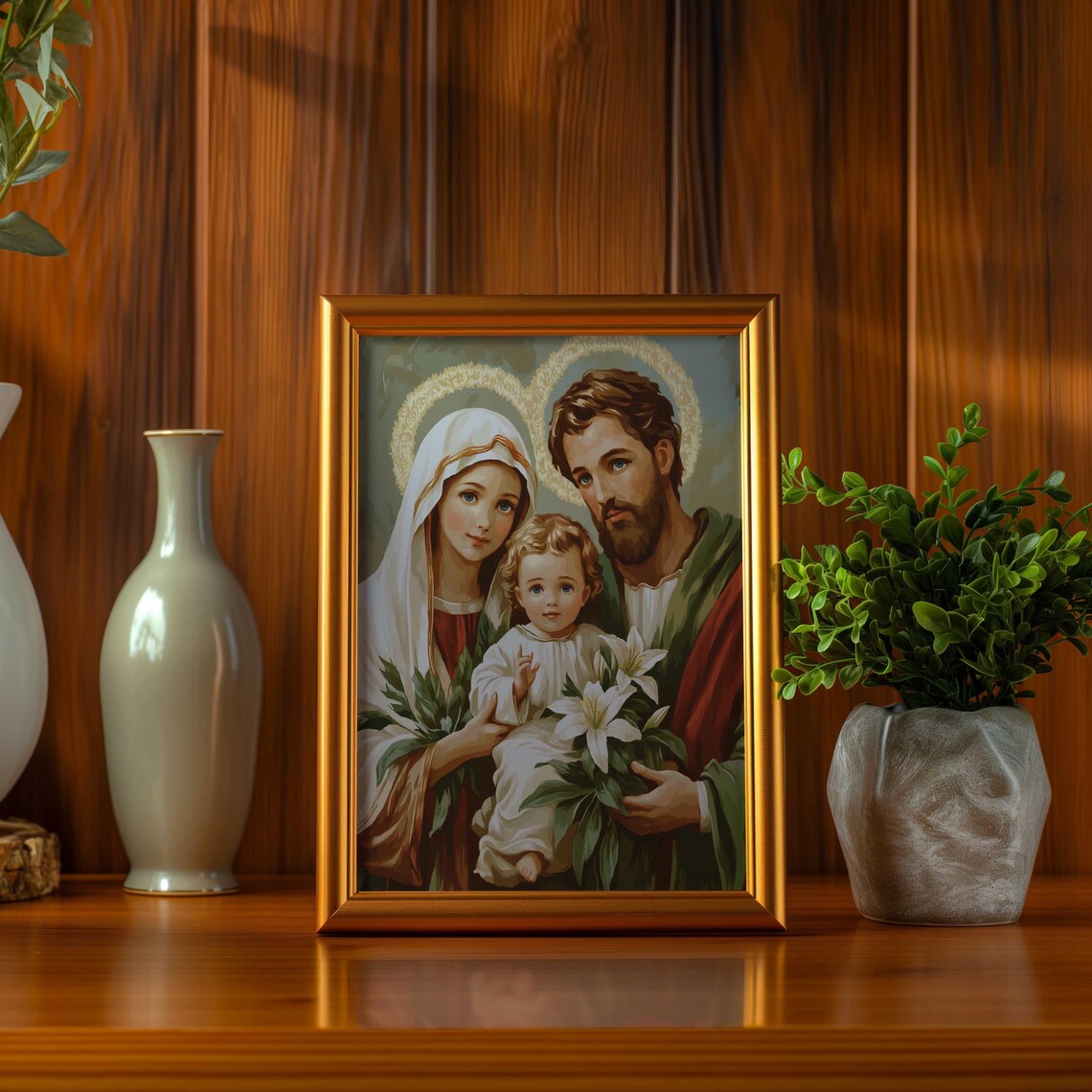 Christian Art, Holy Family, Baby Jesus With Father Joseph and Mother ...