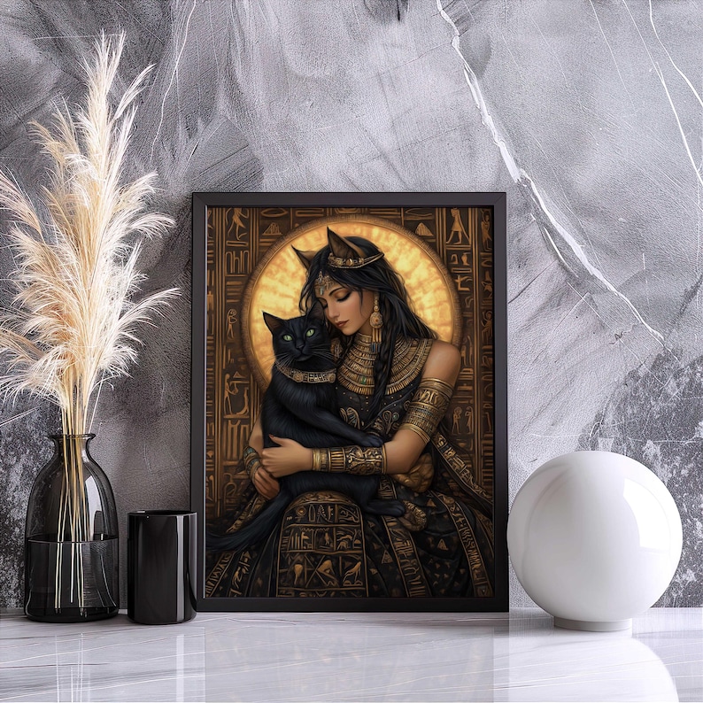 Egyptian Goddess Bastet Print, Bastet Cat Goddess Wall Art, Ancient ...