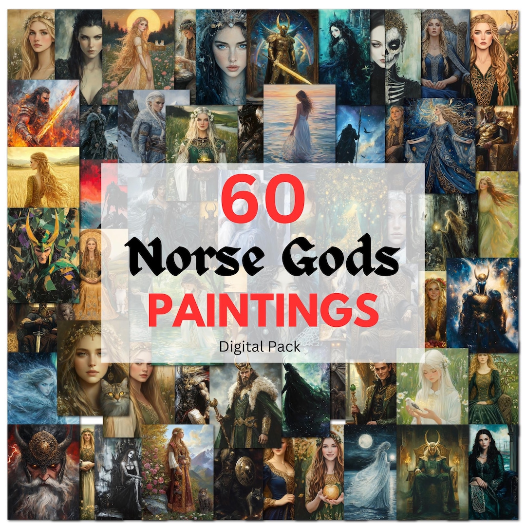 60 Norse Gods Digital Paintings Bundle, Eir, Freyja, Loki, Odin, Thor ...