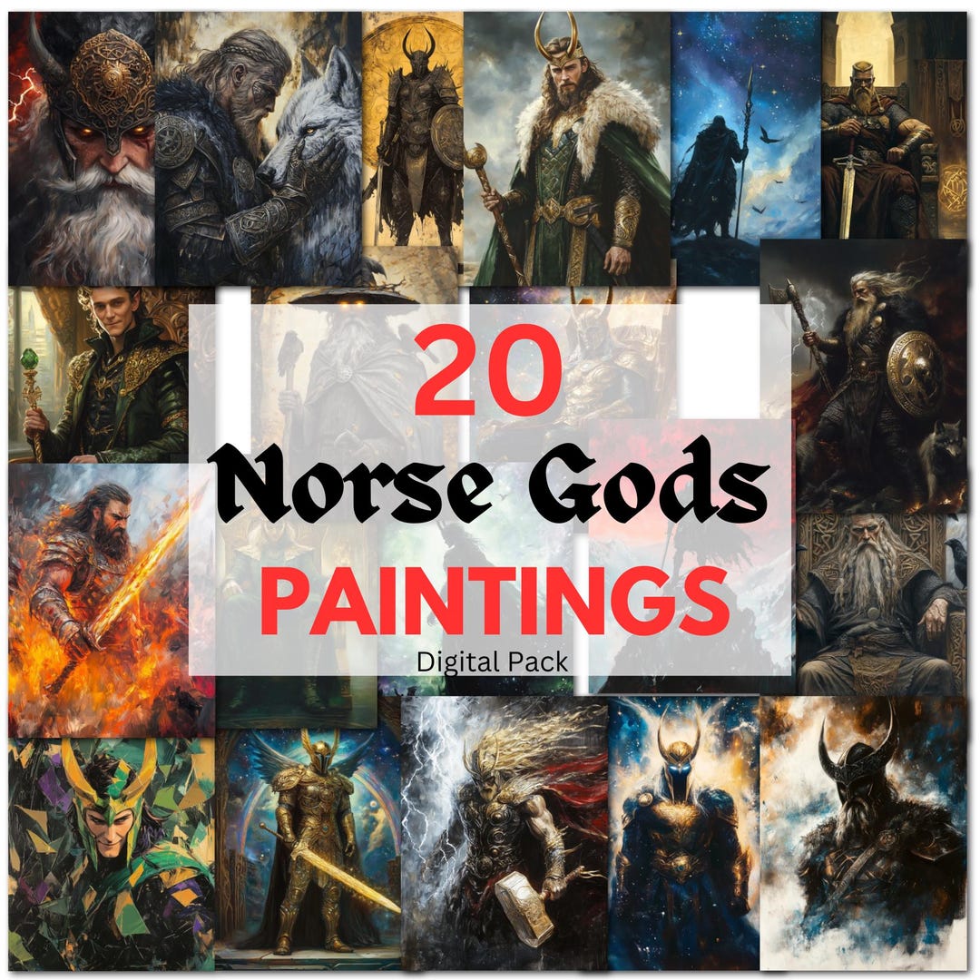 20 Norse God Digital Paintings Bundle, Loki, Odin, Thor, Heimdall, Tyr ...