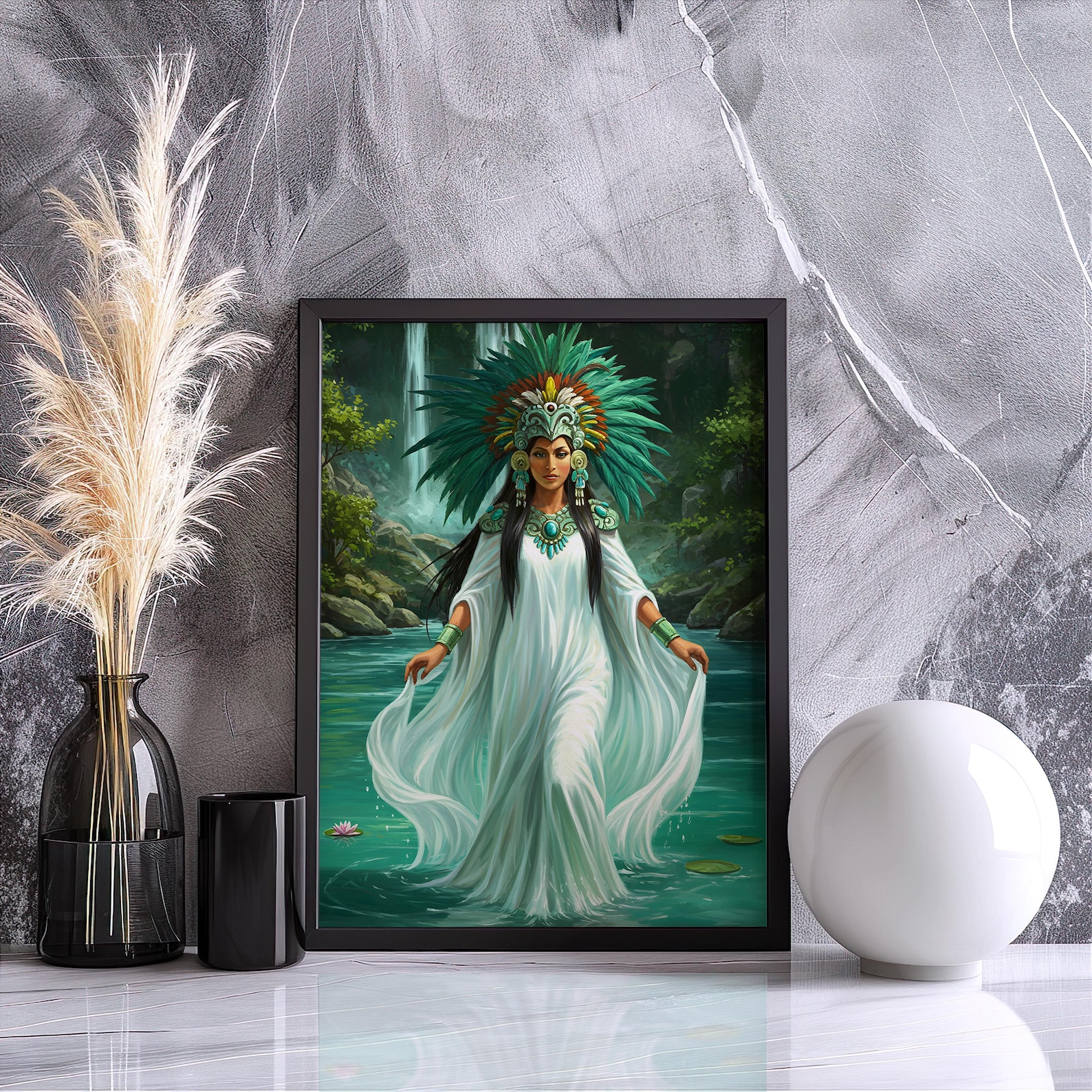 Aztec Wall Art, Chalchiuhtlicue Art, Aztec Goddess of Water Decor ...