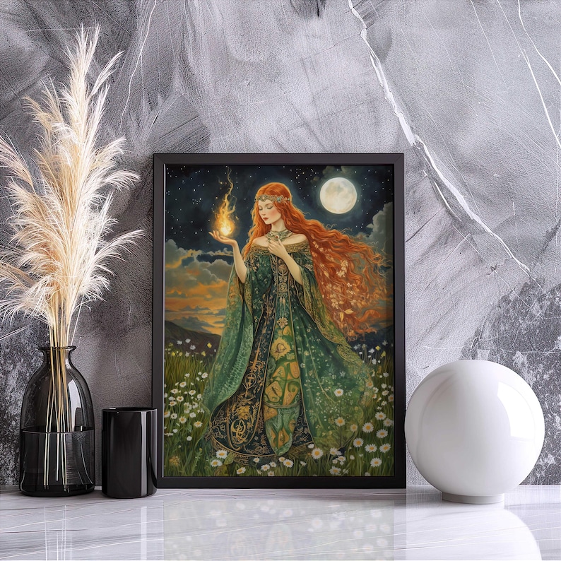Brigid Celtic Goddess Wall Art, Irish Mythology Print, Goddess of Fire ...