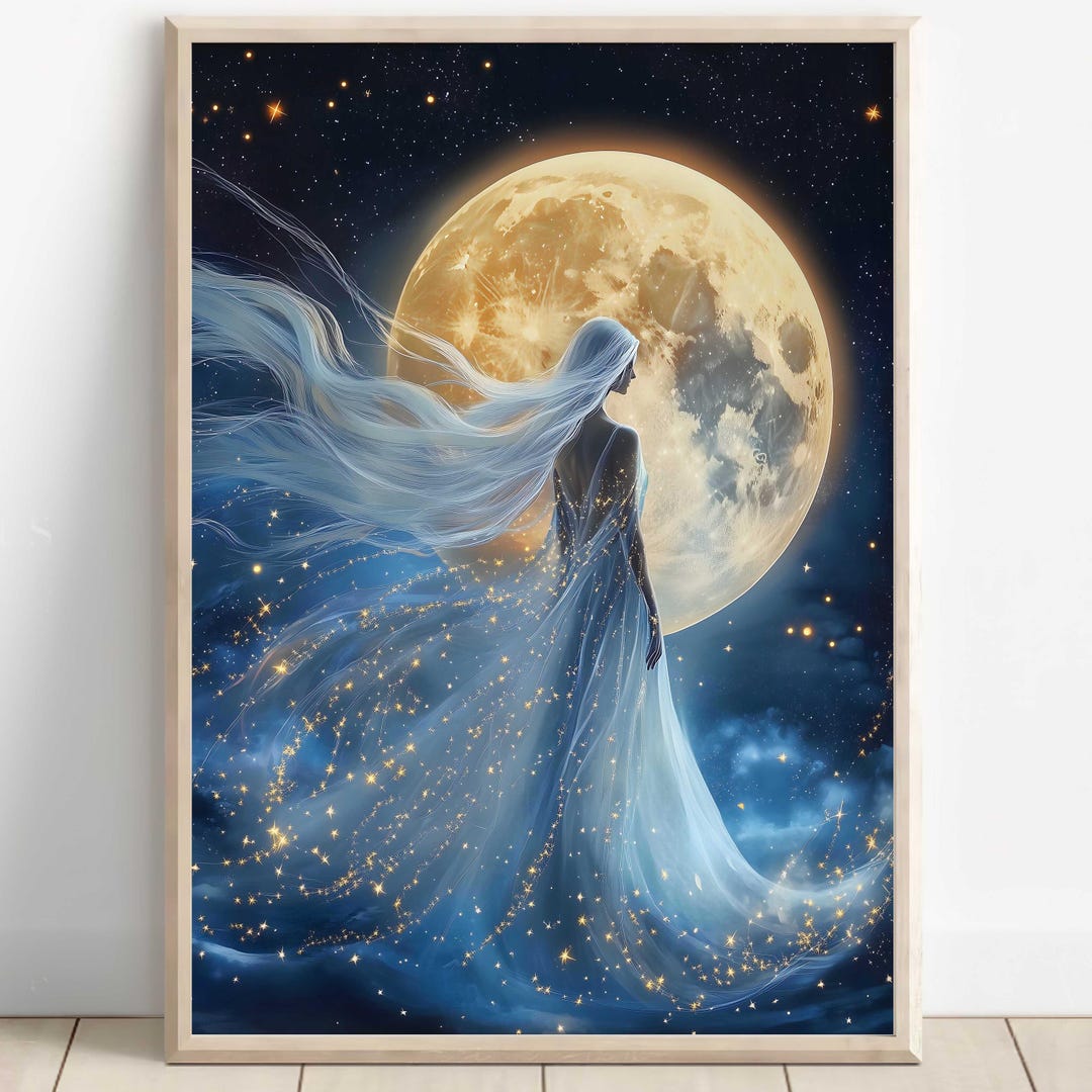 Selene Wall Art, Moon Goddess Canvas, Woman and Moon Fantasy Artwork ...