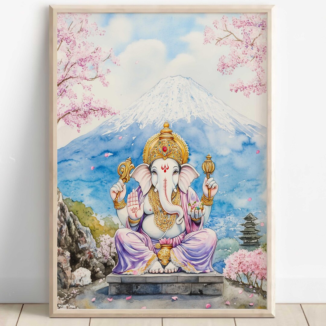Ganesh at Mount Fuji, Lord Ganesh, Ganesha, Hindu God Wall Art, Indian ...