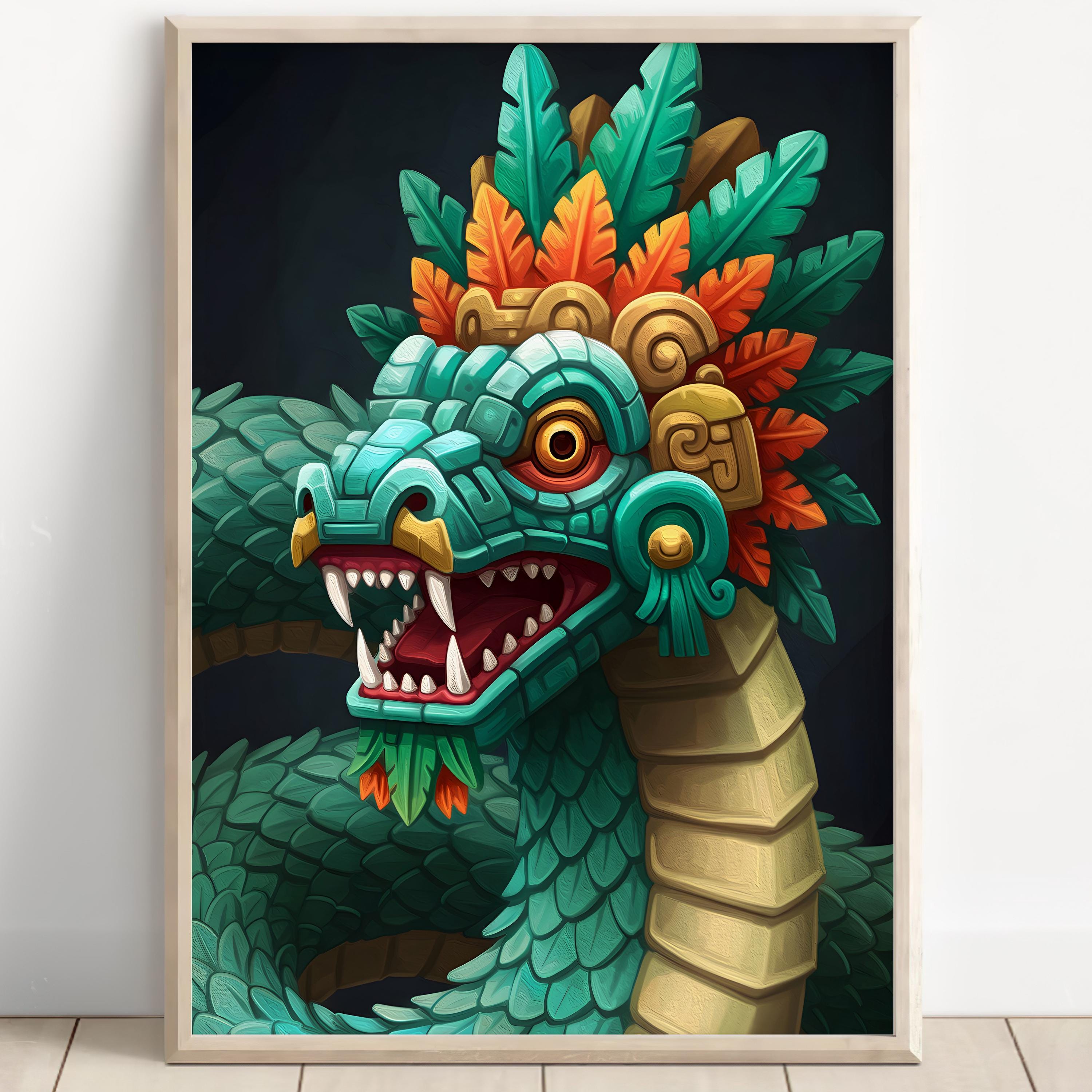 Aztec Wall Art, Quetzalcoatl Art, Aztec Serpent God Decor, Quetzalcóatl ...