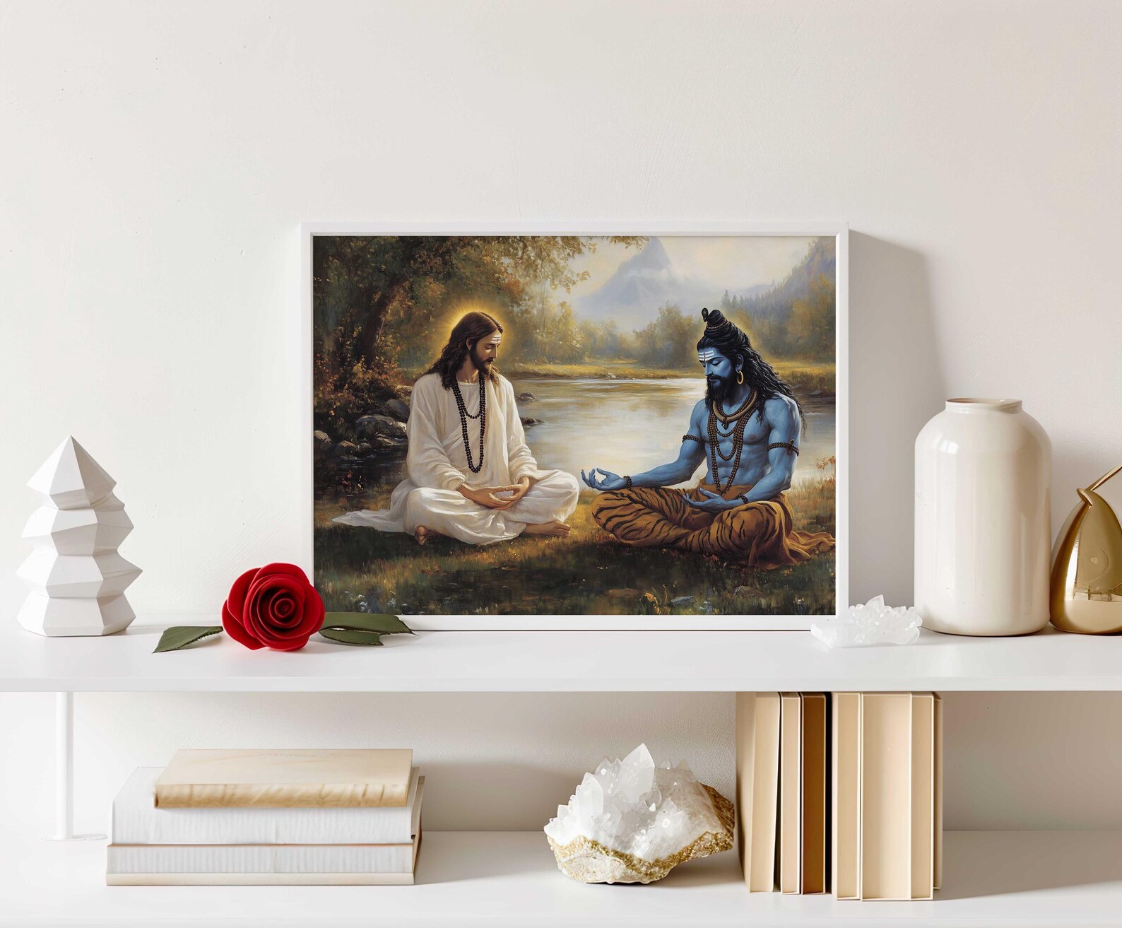 Lord Shiva Meditating With Jesus Christ, Jesus Meditating Along With ...