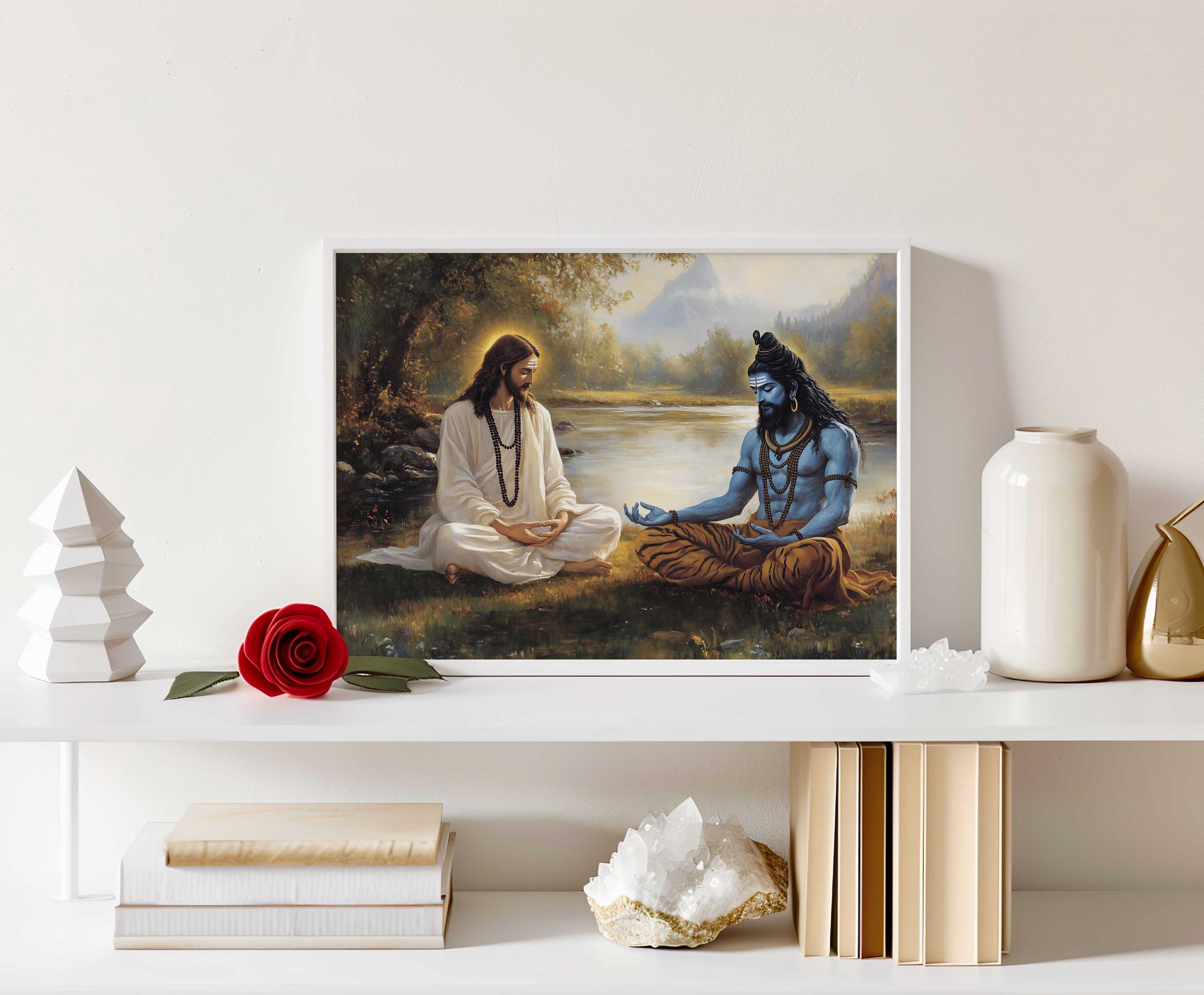 Lord Shiva Meditating With Jesus Christ, Jesus Meditating Along With ...