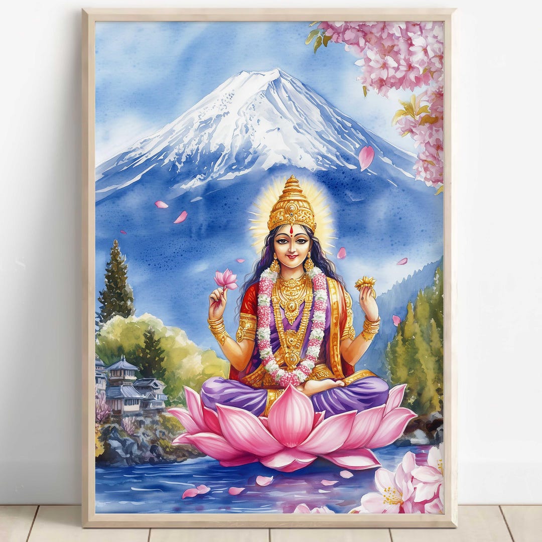 Lakshmi at Mount Fuji, Goddess of Wealth, Goddess Lakshmi, Lakshmi Art ...