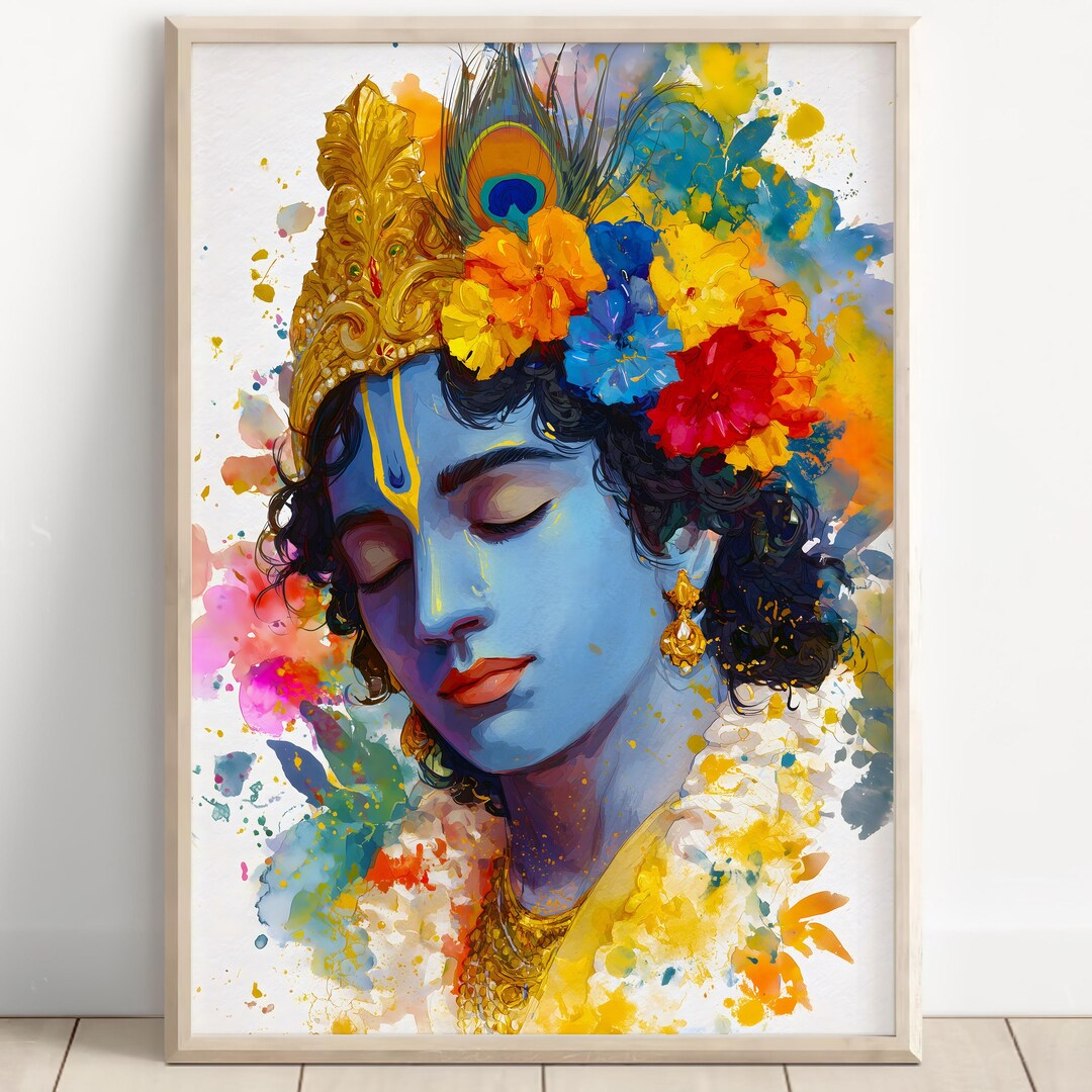 Lord Krishna Colorful Portrait | Vibrant Hindu God Art | Spiritual Wall ...