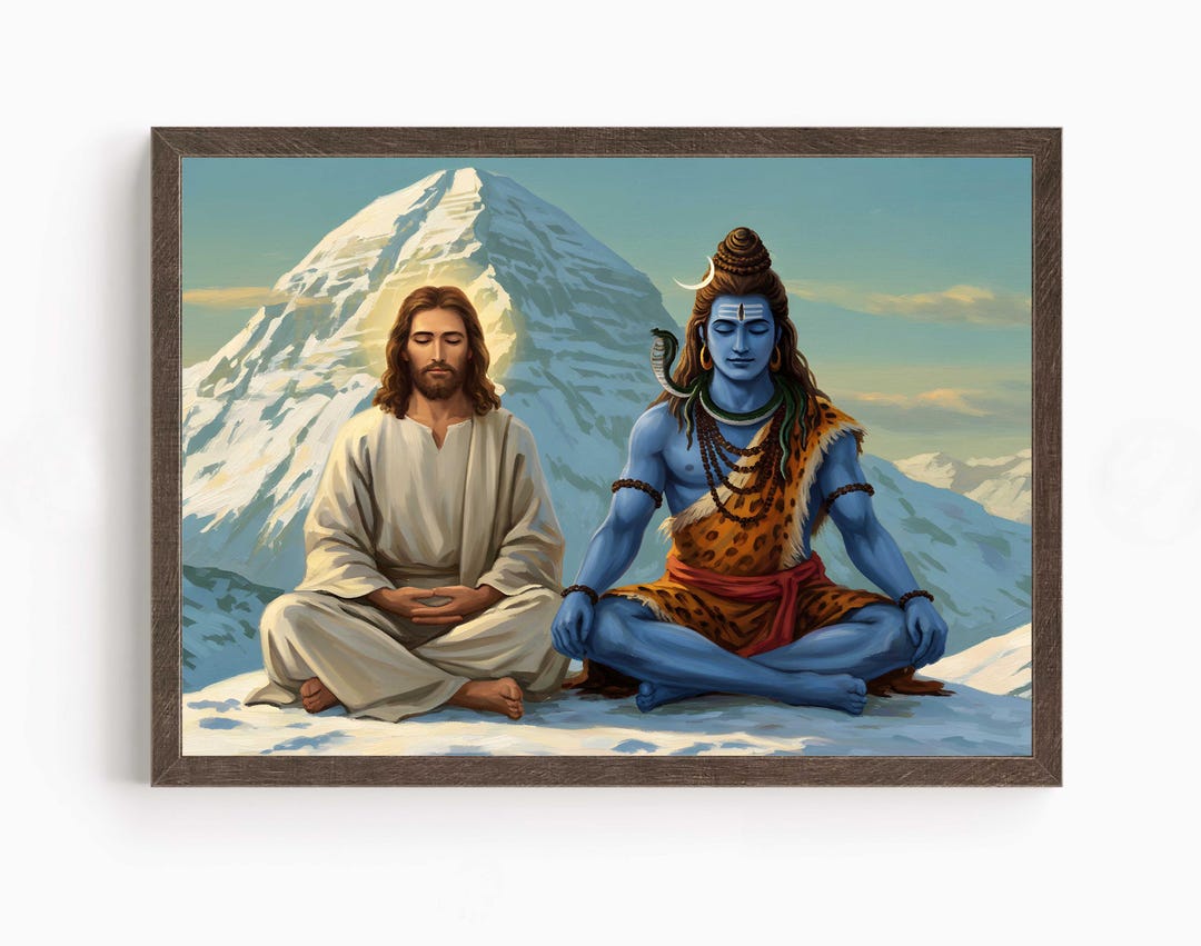 Lord Shiva Meditating With Jesus Christ, Jesus Meditating Along With ...